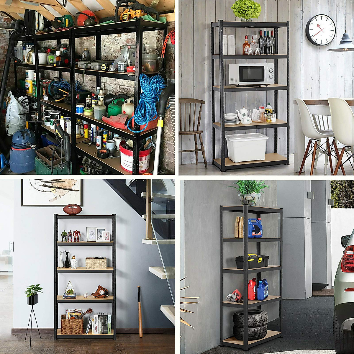 Autofather 66" x 29" x 12" Shelving Unit and Storage Rack, Garage Shelving Metal Frame 5-Tier Garage Storage Shelves for Home/Office/Dormitory/Garage/Kitchen/Bedroom