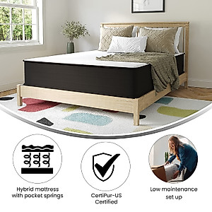 Flash Furniture Dream 12" Hybrid Spring and Foam Mattress in a Box, High Density Foam and Spring Hybrid Mattress, Queen