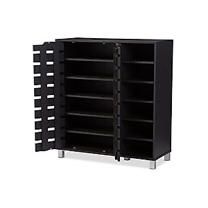 Baxton Studio Shirley Modern & Contemporary Wood 2-Door Shoe Cabinet with Open Shelves, Dark Brown