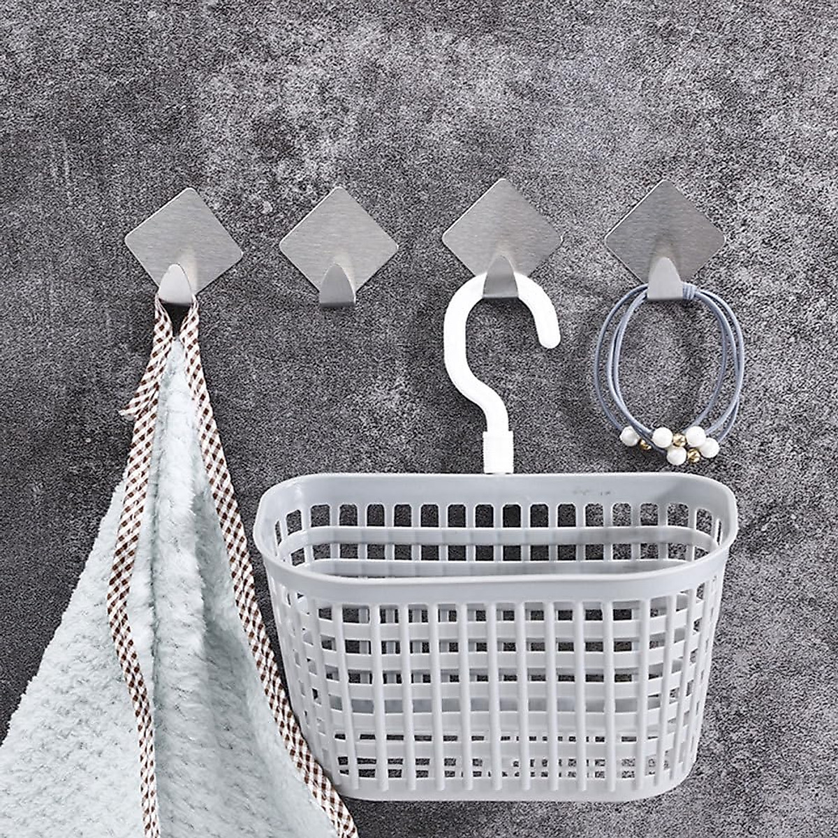 Luxshiny 6pcs Plastic Hanging Baskets Wall Mounted Shower Baskets Hanging Basket Organizer with 360 Degree Rotating Hook Rectangle Storage Baskets for Kitchen Bathroom