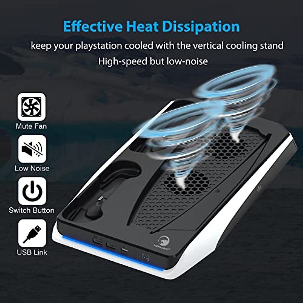 PS5 Controller Charging Station for Playstation 5 Console,PS5 Cooling Station for PS5 Digital & Disc Editions Consoles,PS5 Charging Station Vertical Stand with 12 Game Slots -HONCAM