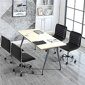 Yaheetech PU Leather Armless Desk Chair Low Back Ribbed Swivel Chair Office Chair with Wheels, Set of 2, Black