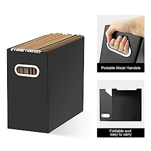 POUYRBA File Organizer, 4pcs Black Cardboard Hanging File Folder Box with Handle for Letter Size Easy Assemble Collapsible File Cabinet Organizer for Home Office and School