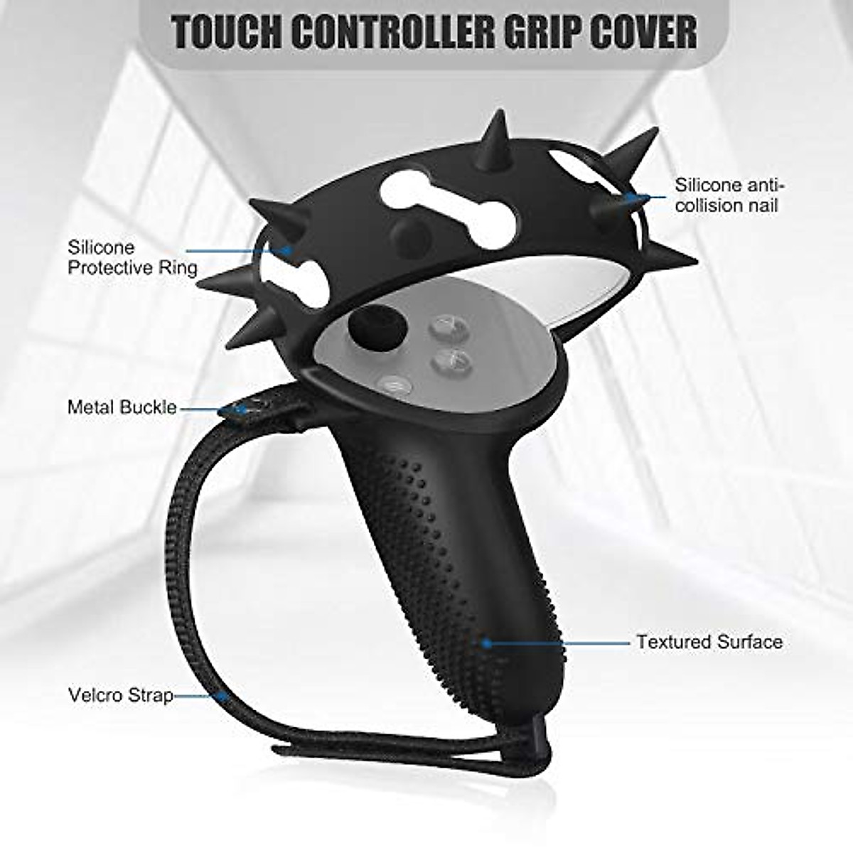 MASiKEN Controller Grips Cover with Face Cover for Meta Oculus Quest 2, Anti-Throw Grips Cover with Adjustable Wrist Strap and Sweatproof Silicone Face Pad, Quest 2 Accessories Kit (Mix Blue)