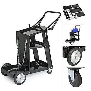 Henf 3 Tiers Rolling Welding Cart MIG TIG ARC Plasma Cutter Machine Heavy Duty Welding Welder Cart with Tank Storage & 2 Cable Hooks & Safety Chain,180 Lb Capacity
