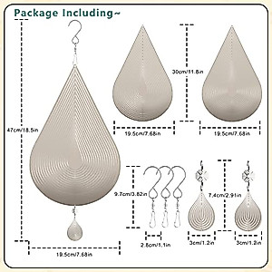 Tsocent Wind Spinners, 2 Pack 12in 3D Stainless Steel Outdoor Hanging Wind Spinner with 2X Water Drop Pendant and 3X 360° Rotating Hook, Reflective Decor for Outside Yard and Garden (2 Pack)