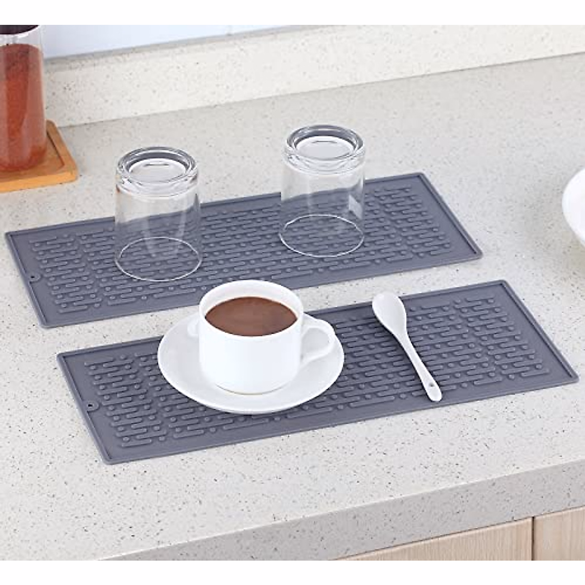 RECER Silicone Dish Drying Mat, Heat-resistant Drying Mat for Kitchen Counter, Easy to Drain and Clean, ,Eco-friendly, Non-Slip, Counter, Sink, or Bar