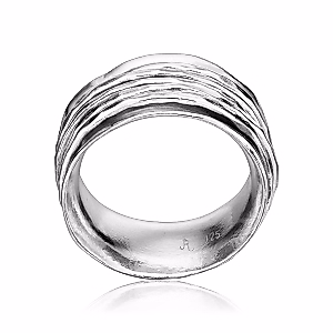 925 Sterling Silver Rotating Spinner Band Ring Wrapped With 5 Hammerd Spinner Rings Stylish Hypoallergenic Nickel and Lead-free Artisan Handcrafted Designer Collection, Made in Israel
