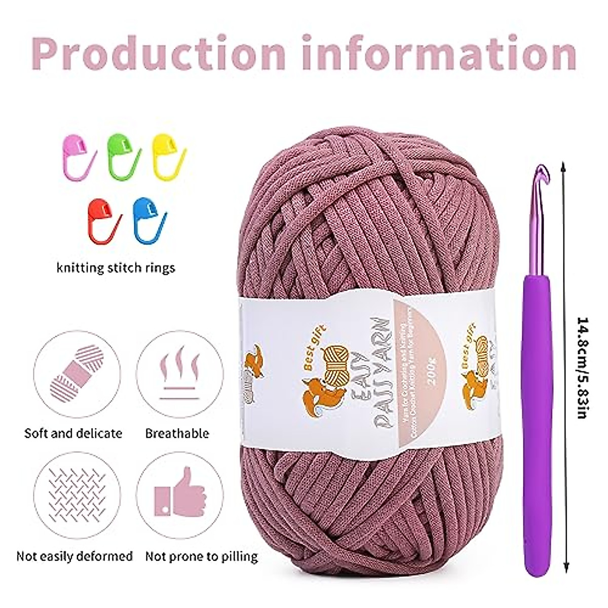 Fedmut Yarn for Crocheting -200g Beginners Chunky Cotton Yarn Easy-to-See Stitches Thick Worsted Yarn for Knitting Craft -Purple