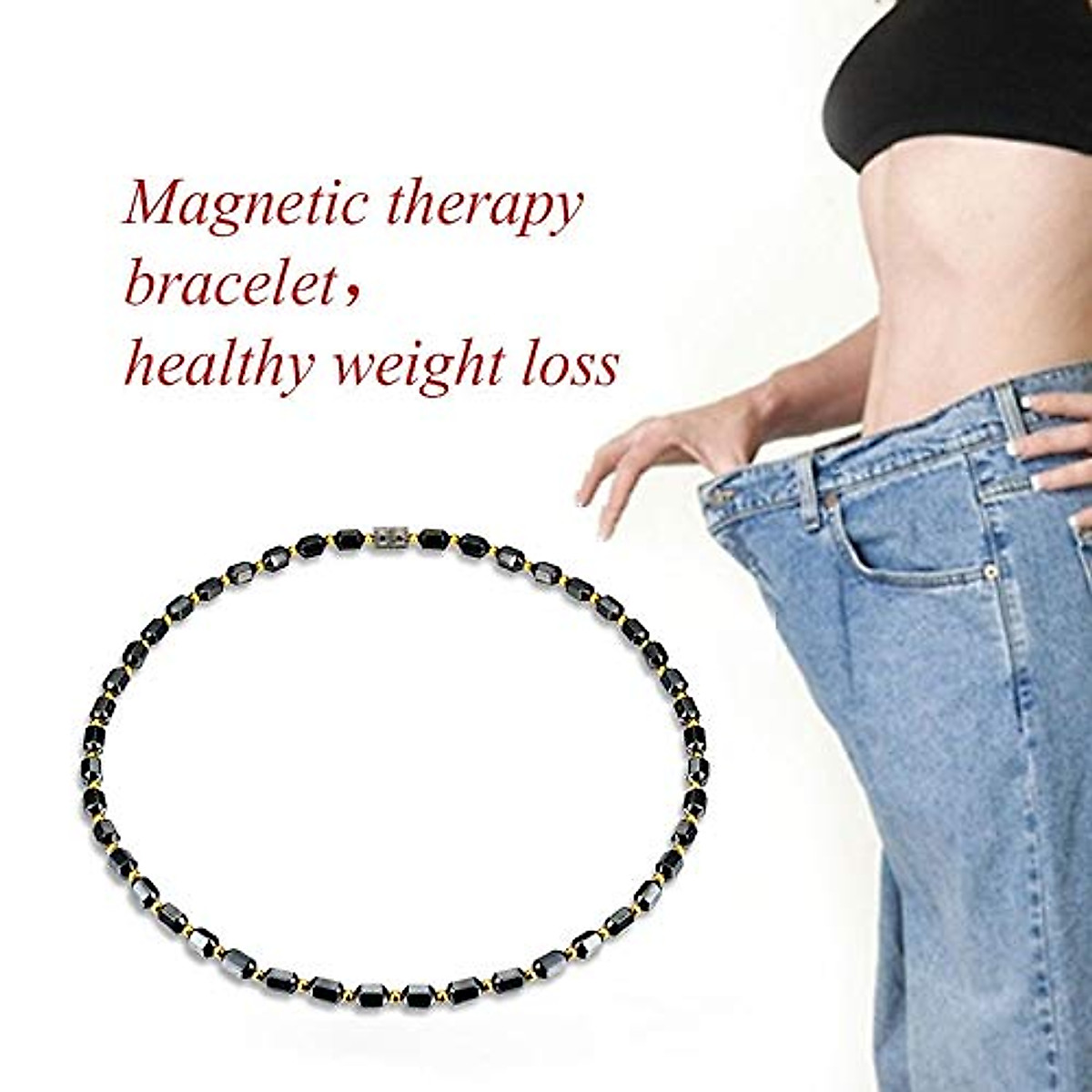 Zozu Women Black Magnetic Necklace Beads Hematite Stone Therapy Slimming Health Care Weight Loss Necklace For Men Women