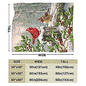 Blanket Red Christmas Birds Throw Blanket Ultra Soft Velvet Blanket Lightweight Bed Blanket Quilt Durable Home Decor Fleece Blanket Sofa Blanket Luxurious Carpet for Men Women Kids