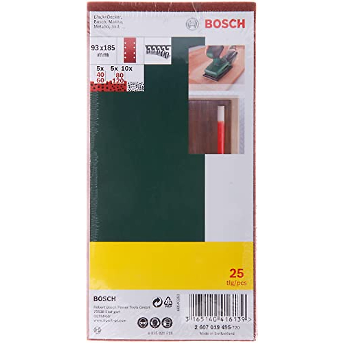 Bosch 25 Sanding Sheet Set for Orbital Sanders, 40-120 Grit, 93x185mm