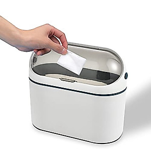 Benshukam Mini Trash Can with Lid, Mini Waste Basket for Desktop, Small Office Countertop Garbage Can, Mountable Tiny Wastebasket for RV, Dorm, Freezer, Laundry and More (Blue)