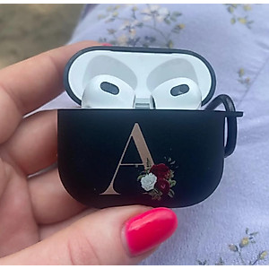 Custom Monogram Airpods Case with Keychain - for AirPods 1/2 / 3 / Pro/Pro 2 - Shockproof Silicone Initials Airpods Case, Gift for her, Women's Unique Personalized Floral Flower Airpod Case Cover