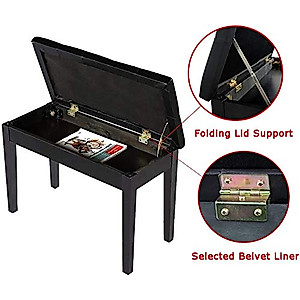 MICHYUGM Piano Bench with Padded Cushion and Music Book Storage Compartment, Duet Wooden Seat, 13.7 x 29.5 x 20 inches, Load 440lb Black