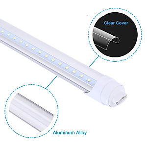 R17D/HO 8FT LED Shop Bulb, Rotating Base LED Tube Light, 6000K Clear Lens, Dual-Ended Power Bulb Lights, non-dimmable, 2 Pin, BALLAST REMOVED, (Replacement for F96T12/CW/HO 110W Fluorescent Light)
