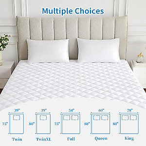 Yinlnpaul Queen Quilted Fitted Mattress Pad Breathable Mattress Protector Queen Size Machine Washable Mattress Cover Soft Mattress Topper with Deep Pocket Fitted 21 Inches (Queen,White)