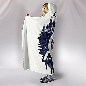 BURNAR Viking 3D Printing Hooded Blanket Warm Soft Viking Rune Compass Celtic Unisex Winter Wearable Hooded Blanket Double Thick Plush Fleece Blanket Cape (Color : Blanket, Size : 50x60in/130x150cm)