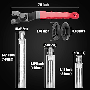 Pomsare Angle Grinder Extension Shaft Connecting Rod, 12PCS Angle Grinder Attachments with 5/8-11 Thread, Universal Adjustable Grinder Spanner ​Wrench, 4 Sets of Flange Lock Nut for Grinder Tool