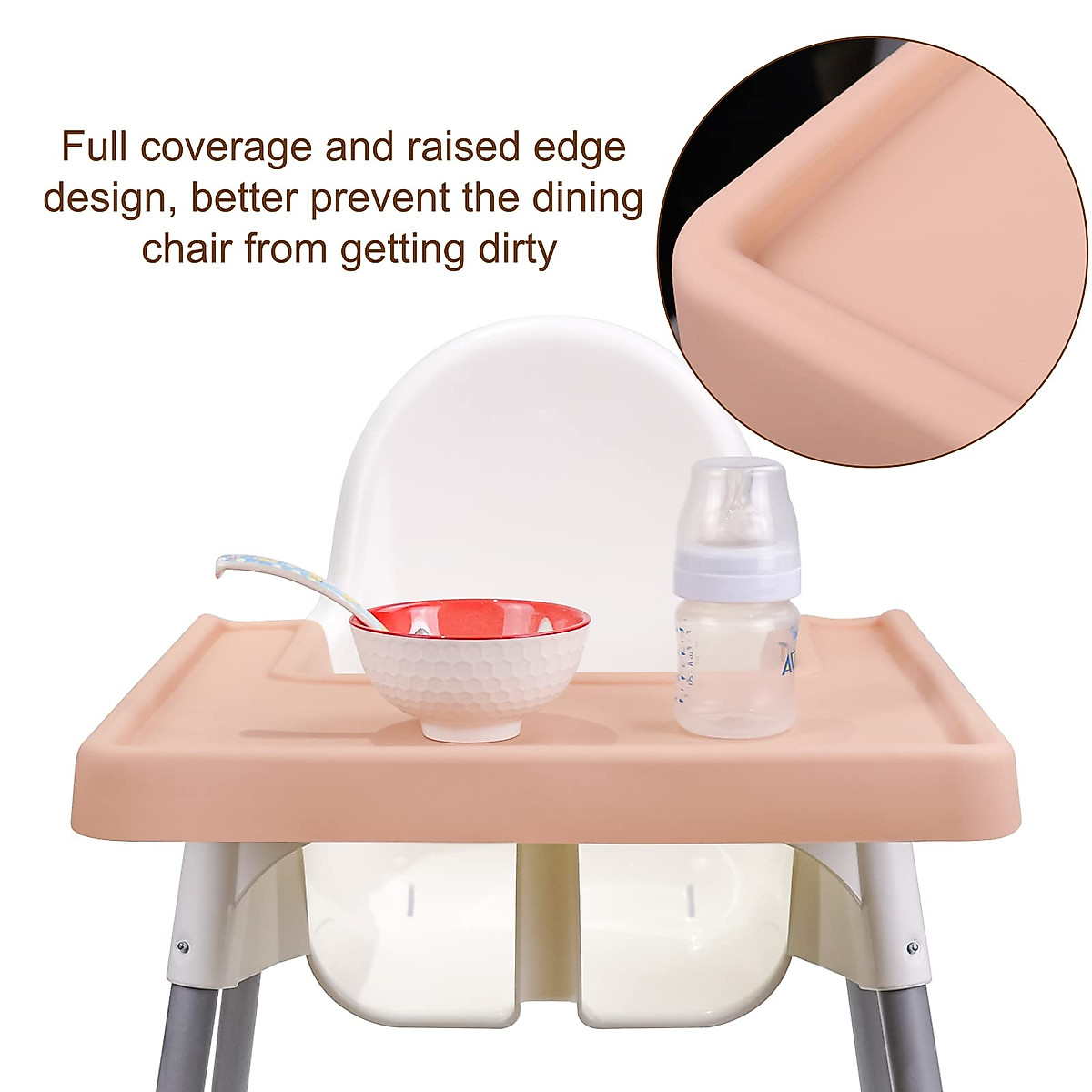 High Chair Placemat,Long Lasting High Chair Placemat Silicone, All-Inclusive Busy Baby Mat, Clean and Hygienic, Suitable for IKEA Antilop Highchai, for Toddlers and Babies (Apricot)