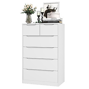 SPERTIKC Tall Chest of Drawers, 6 Drawer Dresser for Bedroom, White Dresser with Large Storage Space, Modern Dresser for Corridors and Living Rooms, 27.5" x 16" x 43.5"