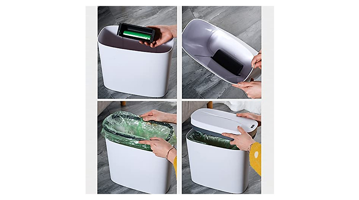 Kitchen Trash Can with Lid - Automatic Dustbin 2 Modes Touch Free ...