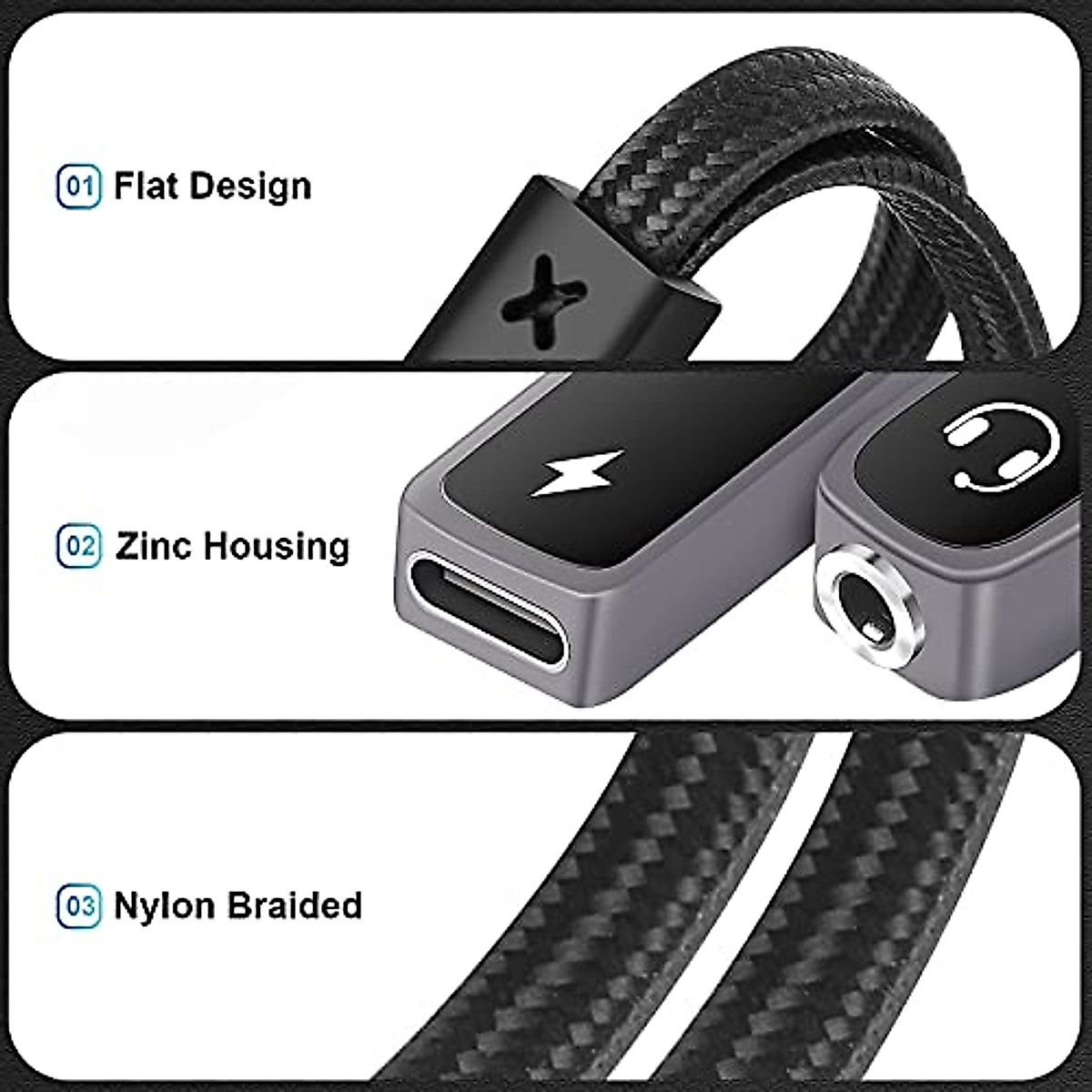 Xumee USB C to 3.5mm Audio Adapter and Charger, 2-in-1 USB-C Splitter Aux and Charging, Type C Headphones Jack Dongle Compatible with iPhone 15/15 Pro Max, Galaxy S23 S22 S21 S20 S20+ (Grey)