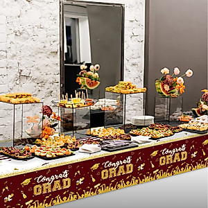 chiazllta Set of 3 Graduation Tablecloths Class of 2024 Congrats Grad Maroon Graduation Party Tablecover Decorations Party Supplies Large Size Plastic 54"x108"(Maroon & Gold)