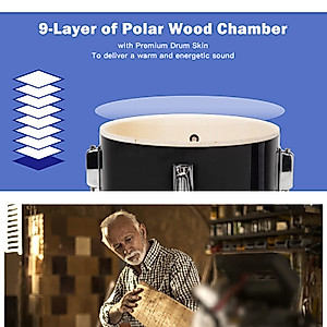 COSTWAY Kids Drum Set, 16” Junior Drum Kit with Bass/Snare/Toms/Floor Drum, Hi-Hat, Cymbal, Pedal, Seat, Drumsticks, 3 PCS Children’s Beginner Drum Instrument for Age 3-12 (Black)