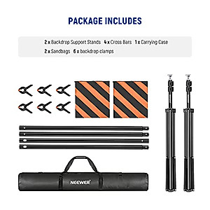 NEEWER Backdrop Stand 10ft x 7ft, Adjustable Photo Studio Backdrop Support System for Wedding Parties Background Portrait Photography with 4 Crossbars, 6 Clamps, 2 Orange Sandbags and Carrying Bag
