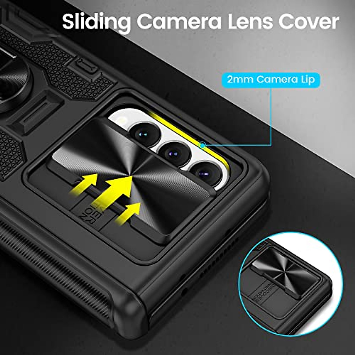 VEGO for Galaxy Z Fold 3 Case with Camera Cover, Hinge Protection Case with Front Screen Protector & 360°Ring Magnetic Kickstand Protective Armor Case for Samsung Galaxy Z Fold 3 - Midnight Black