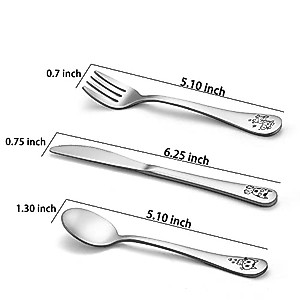 TeamFar Toddler Utensils 24 Piece, Stainless Steel Kids Utensils Cutlery Silverware Set, Includes 8 Forks, 8 Knives, 8 Spoons, Healthy, Cute Animal Print & Dishwasher Safe