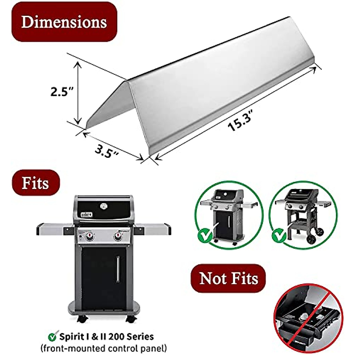 QuliMetal SUS304 Flavor Bars and Grill Burner for Weber Spirit 200 and II 200 Series Grills, Spirit E210, E220, S210, S220 (with Front Control Knobs)