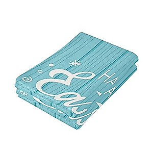 Cute Easter Bunny Bottom Bath Hand Towels Blue Wooden Board Guest Fingertip Towel 2 Pack for Bathroom 14x28 in, Soft Multipurpose Decorative Kitchen Dish Towels Set Washcloth for Beach Spa Gym Sport