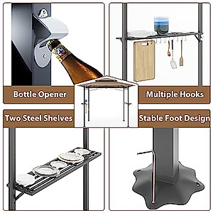 Outdoor Canopy Tent - 8 x 5 FT Grill Gazebo with Air Vent - BBQ Grill Party Tent with Shelves - Patio Canopy Tent - Double Tiered Soft Top and Rustproof Steel Frame - Hooks and Bottle Opener - Khaki