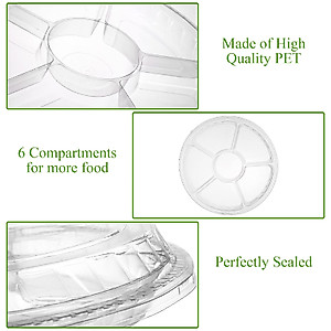 Lawei 30 Pack 12.5 Inch Plastic Appetizer Tray with Lid, 6 Sectional Round Plastic Serving Tray, PET Food Serving Dip Platter, Disposable Fruit Vegetable Trays Storage Containers for Party Buffet