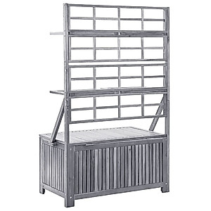 TIFITGO Asomie Storage Box with Trellis Gray 39"x21.7"x63" Solid Acacia Wood Indoor stockage bin home chest house tank Outdoor Furniture Outdoor Storage Boxes US Stock Fast Shipment Brown