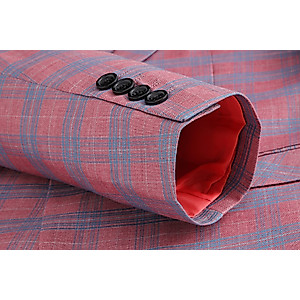 MOGU Men's Slim Fit Plaid Suit Set Checkered Sport Coat Blazer, Vest and Pants - Each Sold Separately for Wedding, Prom & Party Pink Size 36 Chest
