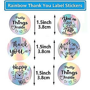 BingXin Rainbow Holo Thank You Stickers-500 Pieces 1.5inch Rainbow Thank You Label Stickers-Thank You for Supporting My Small Business Stickers for Business Shop Wrapping Supplies, Blue,rainbow