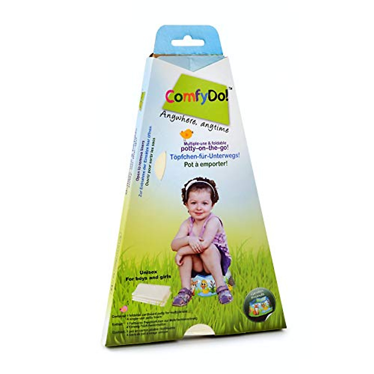 COMFYDO! Travel potty for children Portable Foldable Disposable Potty training, Garden Friends, (Azure)