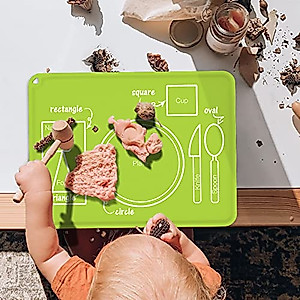 DGitaor Montesorri Placemat for Kids, Toddler Silicone Placemat for Dining Table, Non-Slip Baby Placemat, Dishwasher Safe, Wathet&Green