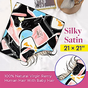 Janet Collection Melt LaFichu Edge Scarf with Baby Hair –Satin Head Wrap for Edge Style – Hand Knotted Scarf with Baby Hair (MONET)