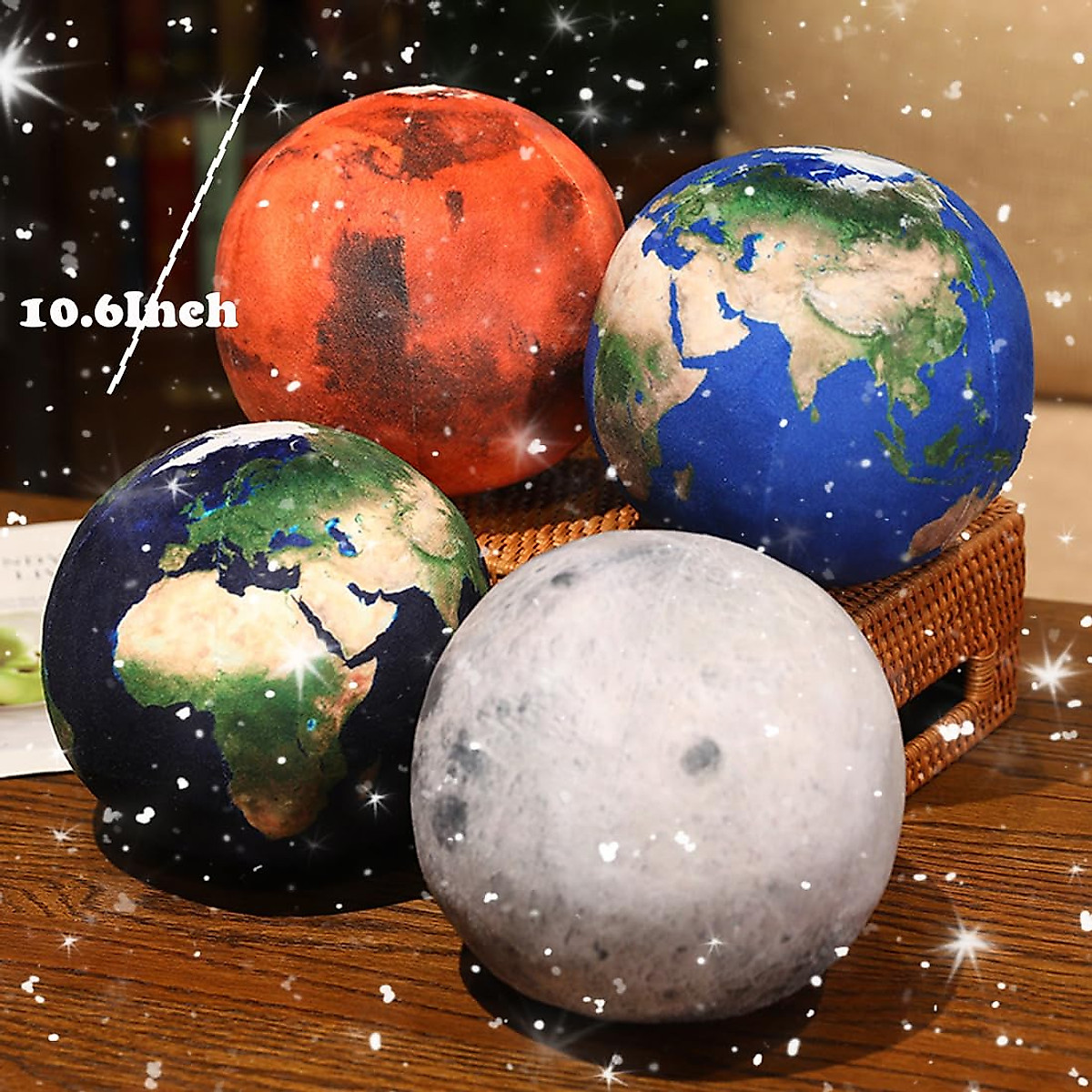 ELAINREN Super Cute Moon Plush Soft Pillow, Learning Science Astronomy Space Solar System Educational Stuffed Blue Planet Toys-10.6Inch