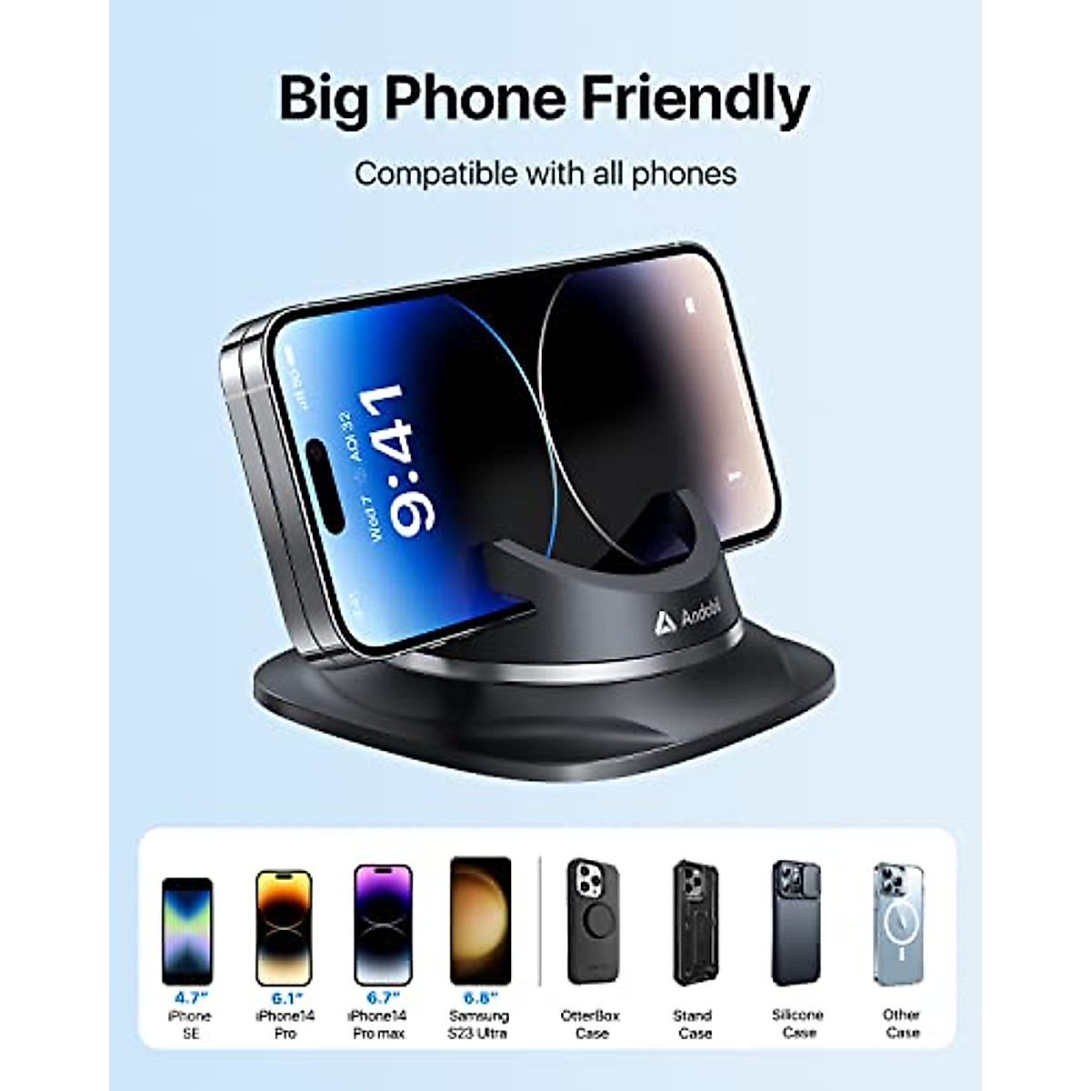 andobil 2023 Upgraded Dashboard Phone Holder Car, [ Ultra Steady, Never Slip ] Reusable Silicone Phone Mount for Car, 360°Rotatable,Compatible for iPhone, Samsung, Smartphone, GPS