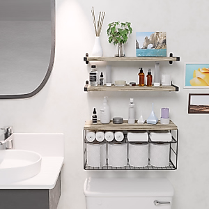 ILAYIJIA Bathroom Wall Floating Shelf: Bathroom Wall Mounted Floating Shelves, Floating Bathroom Wall Shelf, Bathroom Floating Shelves Wall Mounted, Bathroom Floating Shelf Over Toilet (Grey)