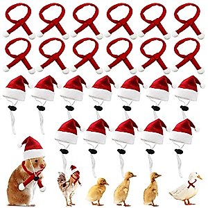24 PCS Christmas Pet Chicken Hat with Adjustable Chin Strap，Mini Red Santa Hat and Scarf Pet Rabbit Hats with Scarf for Hamster Guinea Pig Chinchilla Hedgehog Lizard Bearded Dragon Xmas.