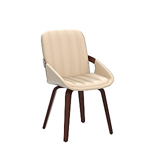 YOUUGIOR Mid Century Modern Beige Faux Leather Upholstered Dining Chairs Set of 2,Armless Accent Chairs with Sturdy Natural Wood Legs,Bamboo Backrest Support for Kitchen&Dining Room Chairs