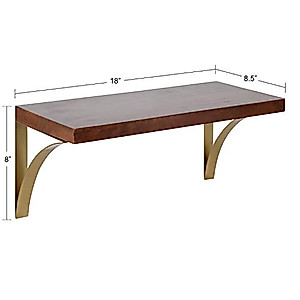 Kate and Laurel Bellingham Modern Floating Shelf for Wall, 18 x 8 x 8, Walnut Brown and Gold, Mid-Century Shelf for Storage and Display