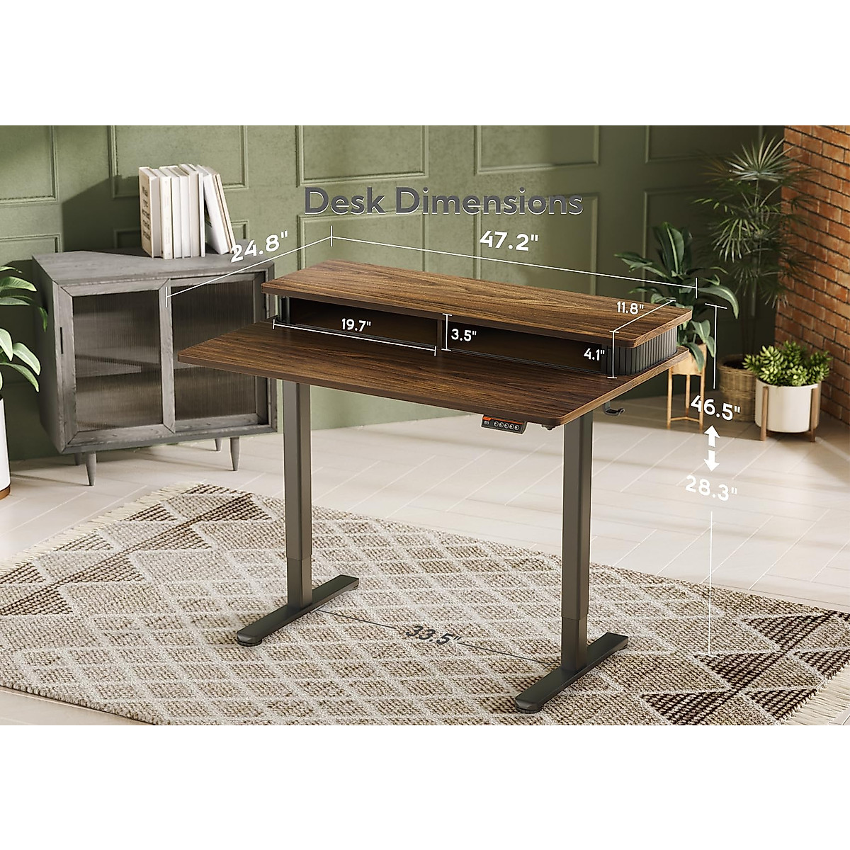 Claiks Standing Desk with Tambour, Electric Standing Desk Adjustable Height, Adjustable Standing Desk with Storage Shelves, 48 Inch Walnut