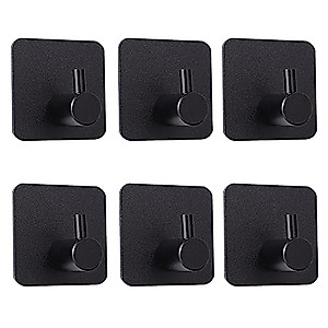 Prudiut 6 Pack Black Adhesive Hooks Heavy Duty Wall Hook Shower Hook Towel Hooks for Hanging Bathroom Bedroom Kitchen Door